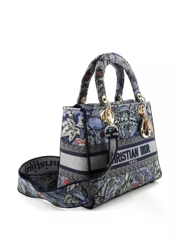 Dior Lady D-lite Embroidered Canvas Medium Satchel - Blue
