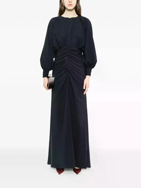 Amsale Pebble Crepe Gathered Maxi Dress - Blue