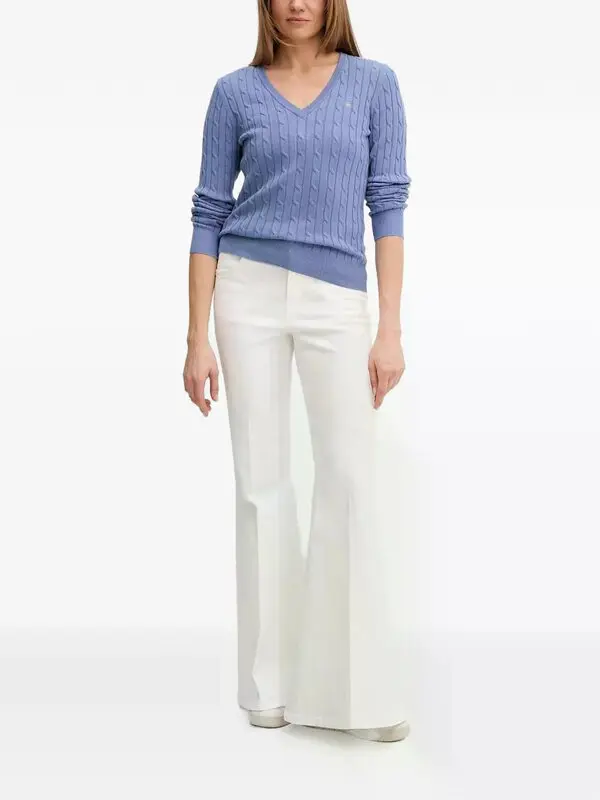 Gant V-neck Cable Knit Sweater - Blue