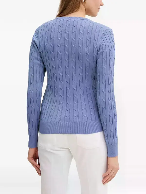 Gant V-neck Cable Knit Sweater - Blue