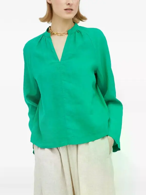 Marc O'polo V-neck Blouse With Gathered Detailing - Green