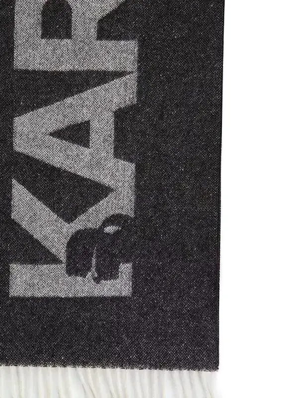 Karl Lagerfeld Fringed Logo-detail Scarf - Black