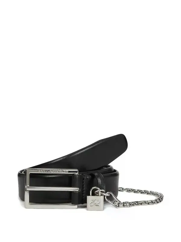 Karl Lagerfeld Leather Belt With Padlock Detail - Black
