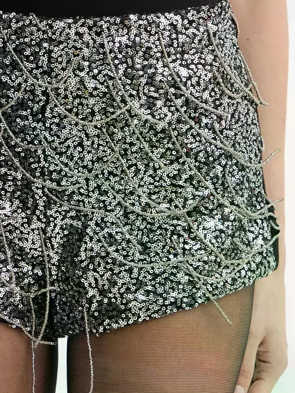 Bardot Wrenley Sequin Embellished Fringe Mini Shorts