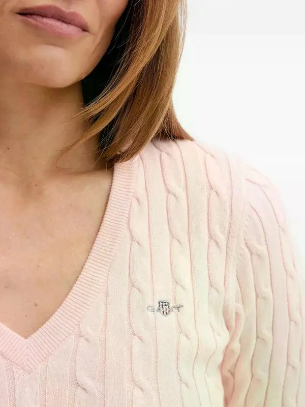 Gant Cable Knit V-neck Sweater - Pink