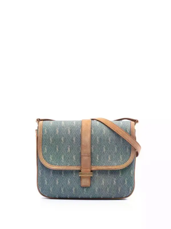Saint Laurent Suede Trimmed Monogram Allover Crossbody Bag - Blue