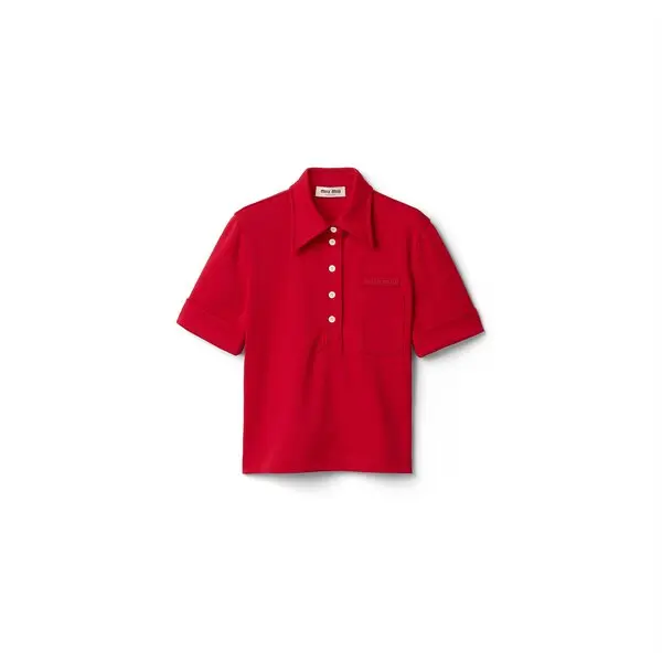 Miu Miu Technical Jersey Polo Shirt - Ruby Red