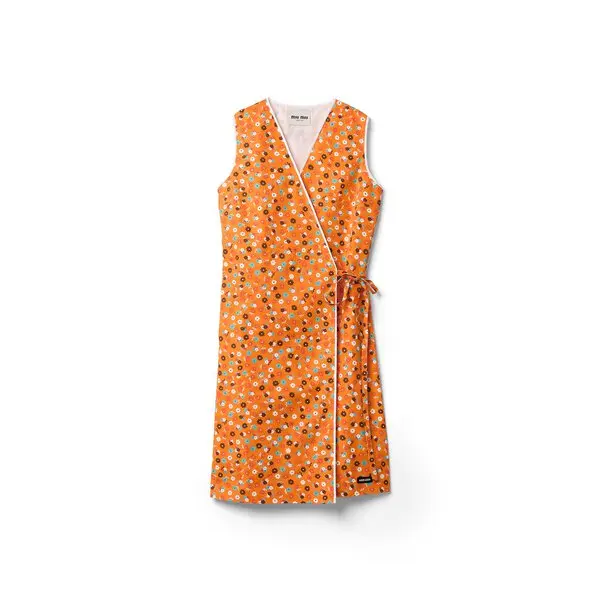 Miu Miu Sleeveless Floral Print Wrap Midi Dress - Orange/red