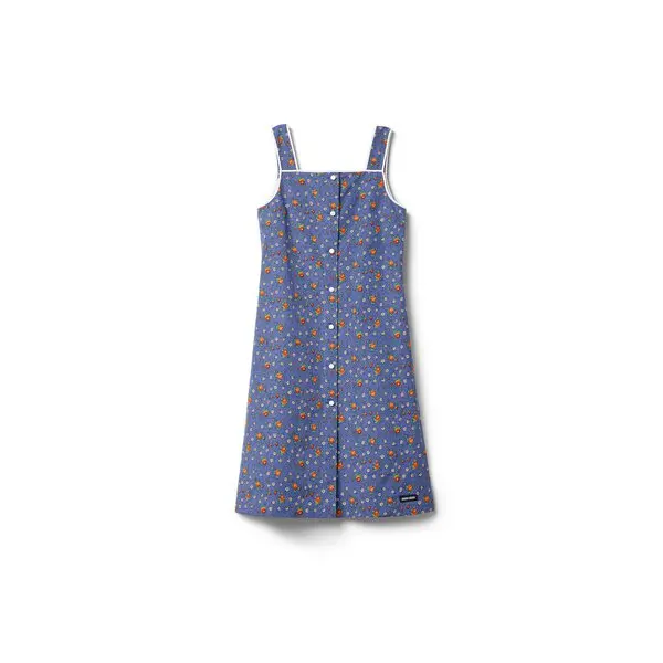 Miu Miu Printed Poplin Dress With Straps - Navy Blue/orange