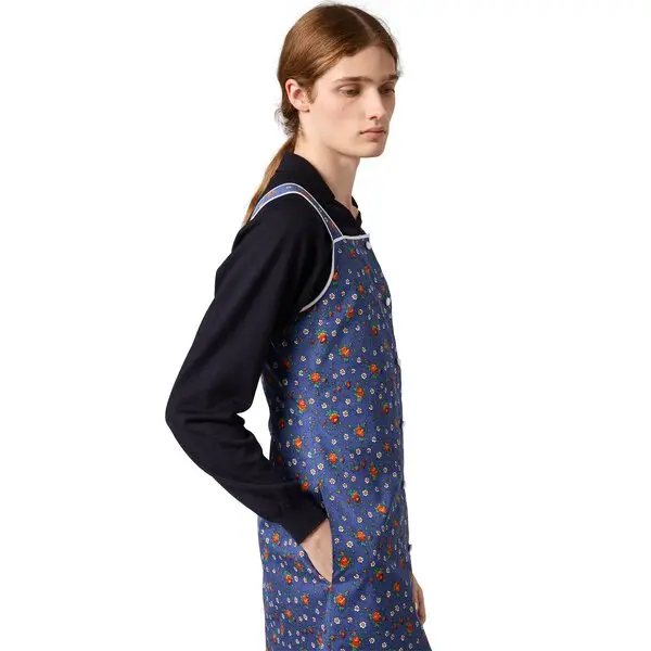 Miu Miu Printed Poplin Dress With Straps - Navy Blue/orange
