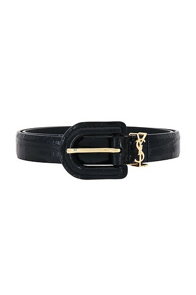 Saint Laurent Croc Embossed Leather Belt With Gold-tone Hardware