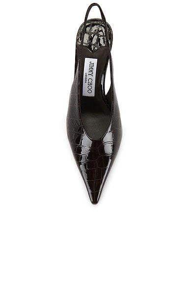 JIMMY CHOO Isa Shiny Croc Embossed Leather 95 Slingback - Sambuco