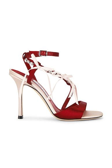 JIMMY CHOO Lula 100 Embellished Satin Sandal - Macaron & Ruby Red