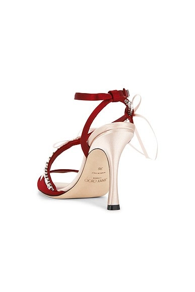 JIMMY CHOO Lula 100 Embellished Bow Sandal - Macaron & Ruby Red
