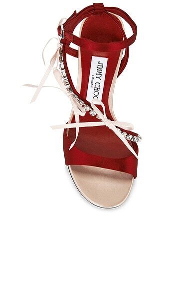 JIMMY CHOO Lula 100 Embellished Bow Sandal - Macaron & Ruby Red