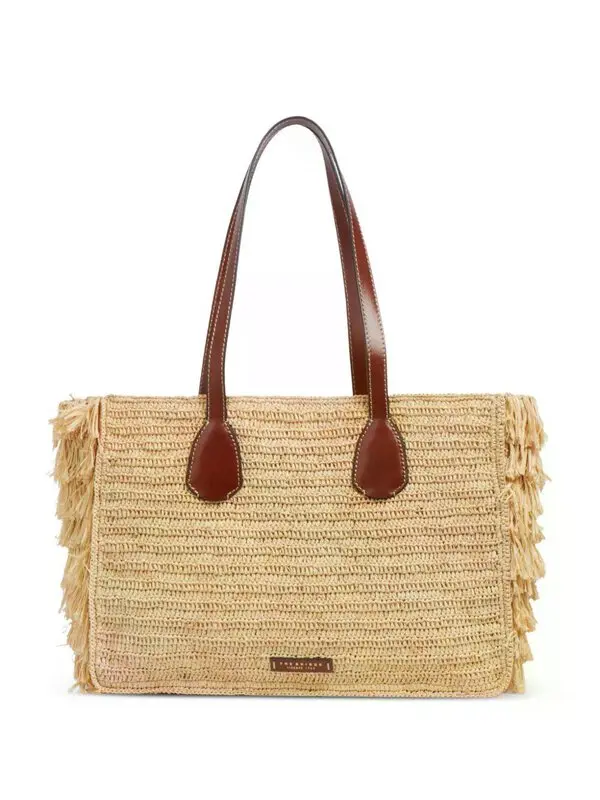 THE BRIDGE Luna Fringed Straw Tote Bag - Neutrals