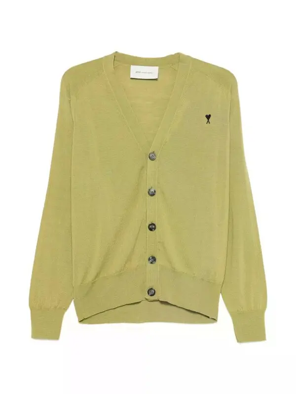 AMI Paris V-neck Button-up Cardigan With Logo Embroidery