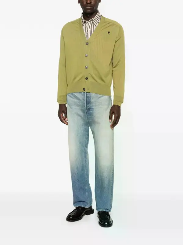 AMI Paris V-neck Button-up Cardigan With Logo Embroidery
