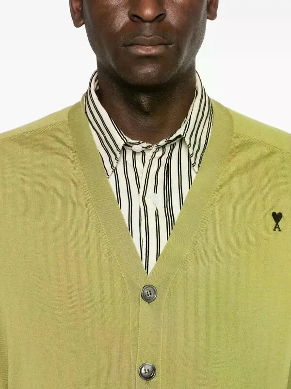 AMI Paris V-neck Button-up Cardigan With Logo Embroidery
