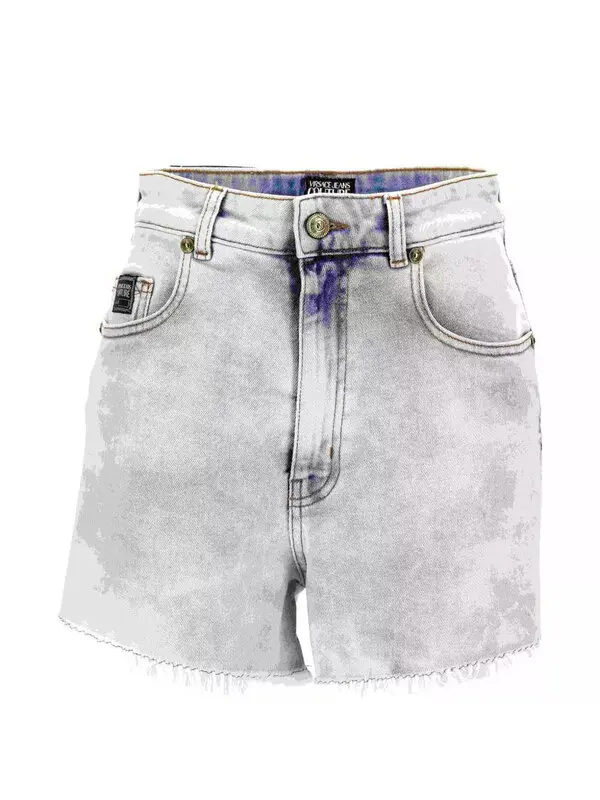 Versace Logo Patch Denim Shorts - Grey
