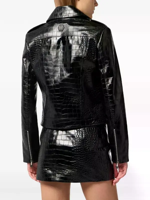 Philipp Plein Croc-print Zip-up Jacket - Black