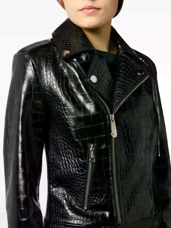 Philipp Plein Croc-print Zip-up Jacket - Black