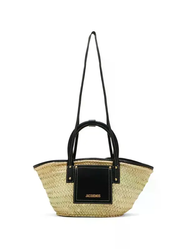 Jacquemus Le Petit Panier Soli Woven Raffia Bag With Leather Details - Neutrals