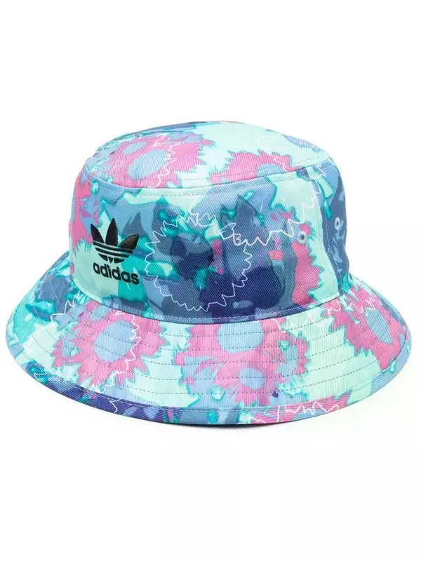 Adidas Floral Print Trefoil Bucket Hat - Blue
