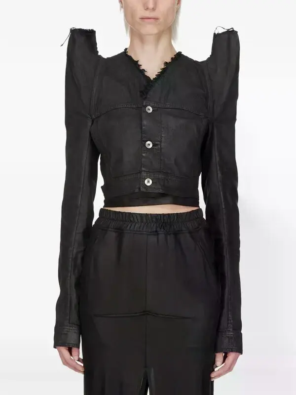 Rick Owens Cropped Frayed Jacket - Black