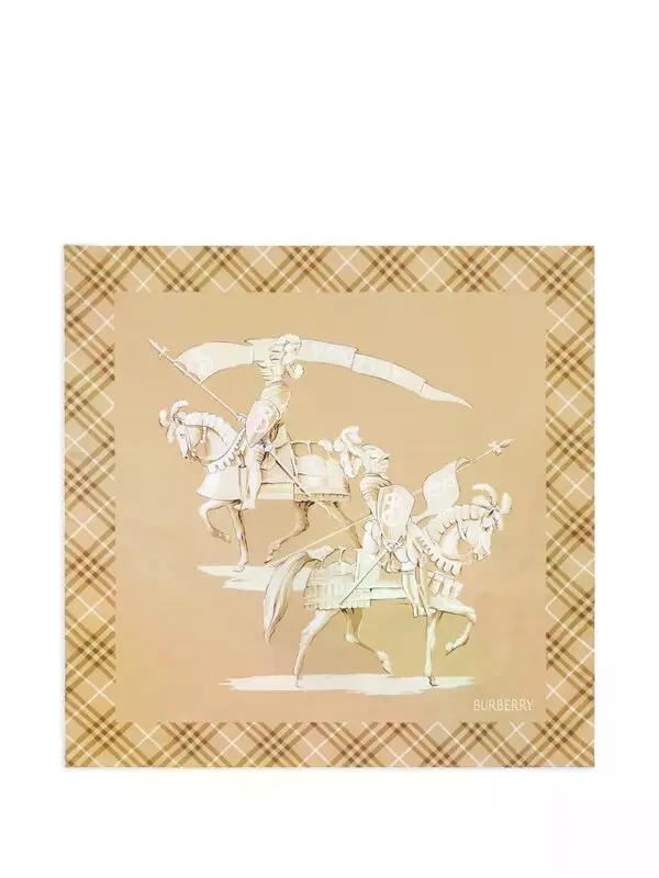 Burberry Check-border Equestrian-print Scarf - Neutrals
