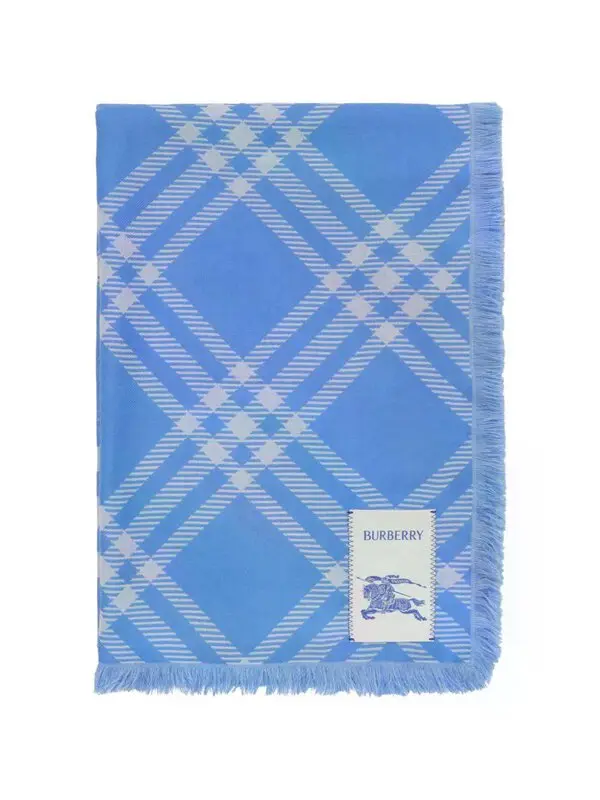 Burberry Wide Check Wool Silk Scarf - Blue