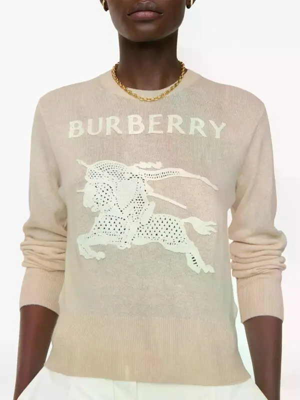 Burberry Knight Logo Cotton-wool Blend Knit Sweater - Neutrals