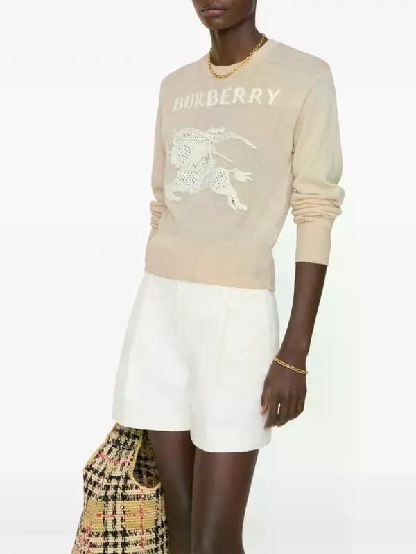 Burberry Knight Logo Cotton-wool Blend Knit Sweater - Neutrals