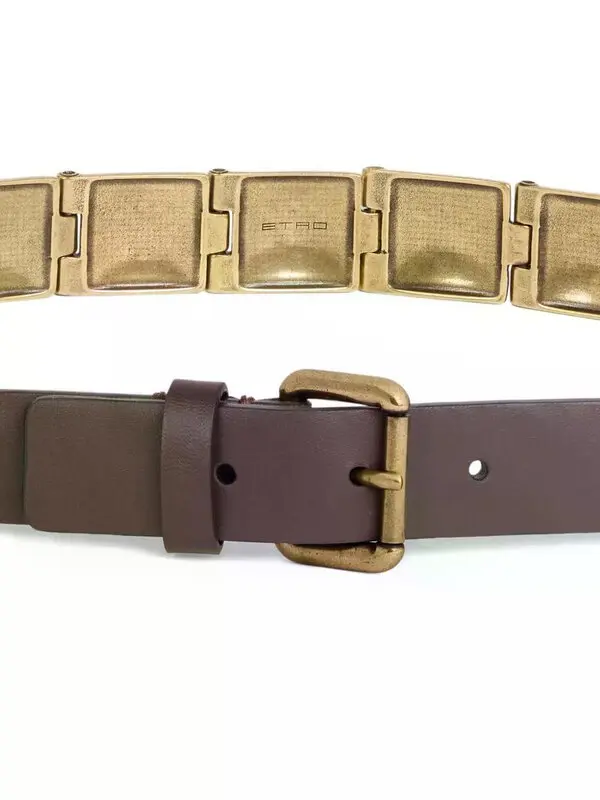 Etro Engraved Metal Leather Belt