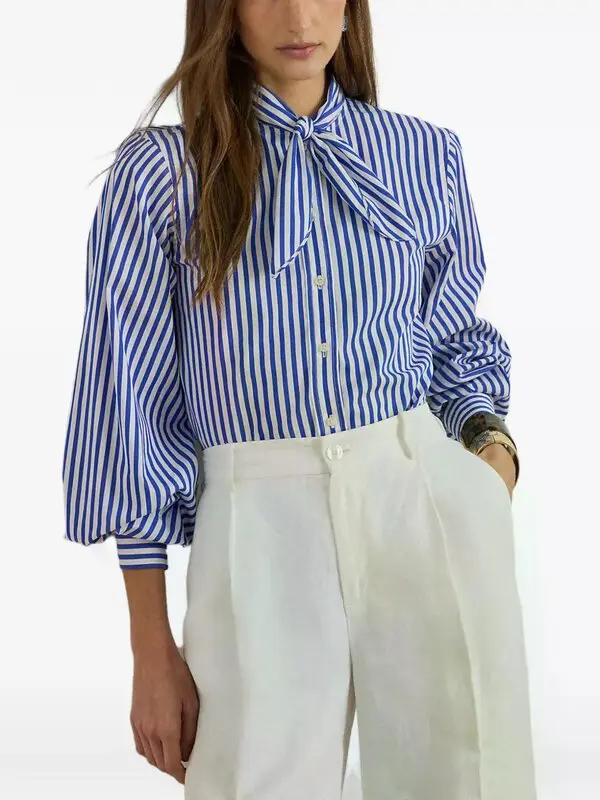 Ralph Lauren Striped Tie-neck Blouse