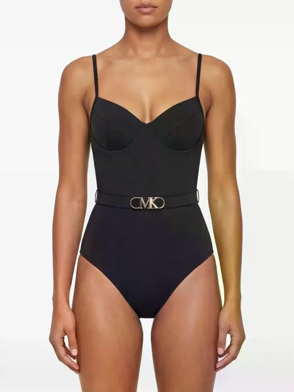 Michael Kors Logo Belted One Piece Swimsuit - Black