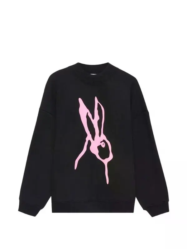 MSGM Sketched Bunny Print Crew Neck Sweatshirt - Black