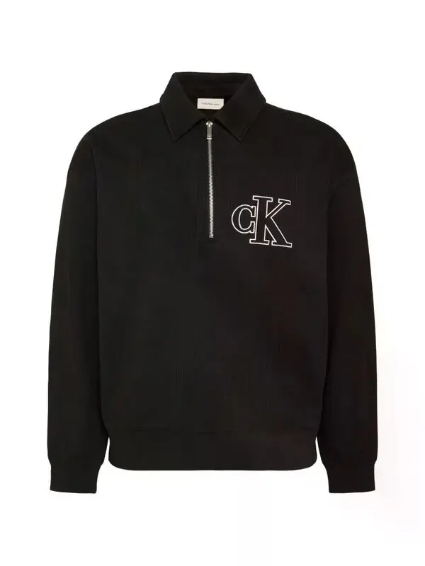Calvin Klein Zipped Collared Polo Shirt - Black