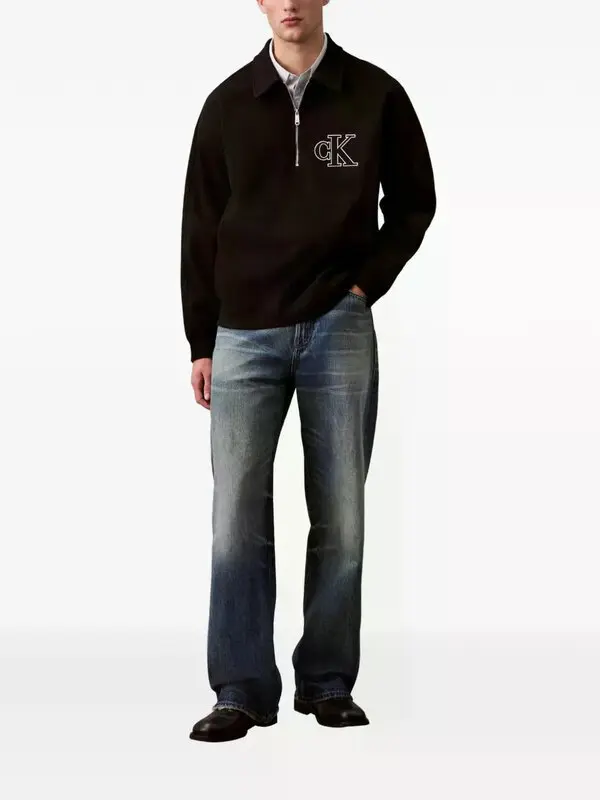 Calvin Klein Zipped Collared Polo Shirt - Black
