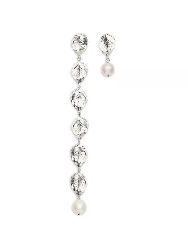 Magda Butrym Tone Pearl Leaf Detail Drop Earrings - Silver