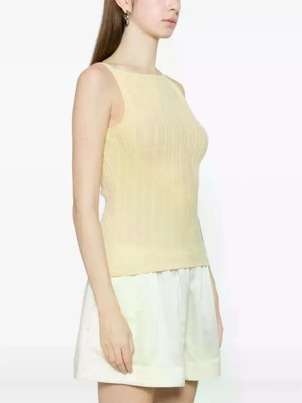 Soft Goat Cable Knit Square Neck Top - Yellow