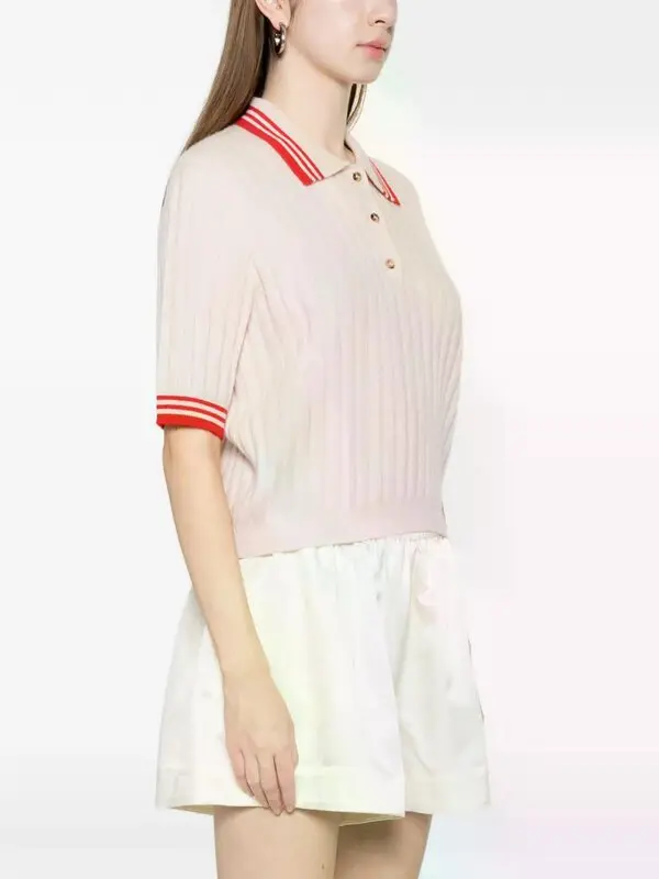 Soft Goat Striped Collar Polo Top