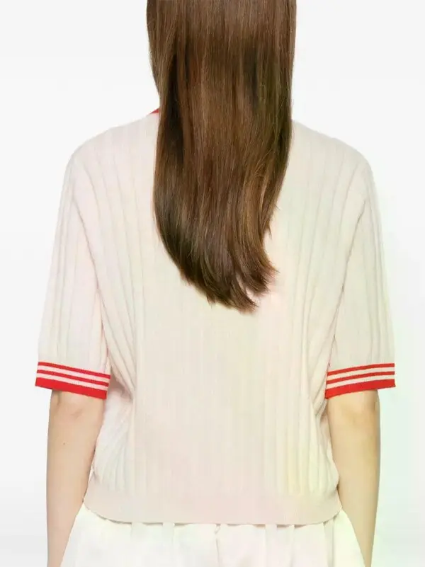 Soft Goat Striped Collar Polo Top