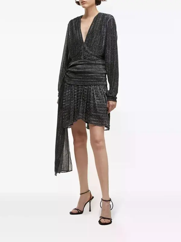 IRO PARIS Metallic Threaded V-neck Draped Mini Dress