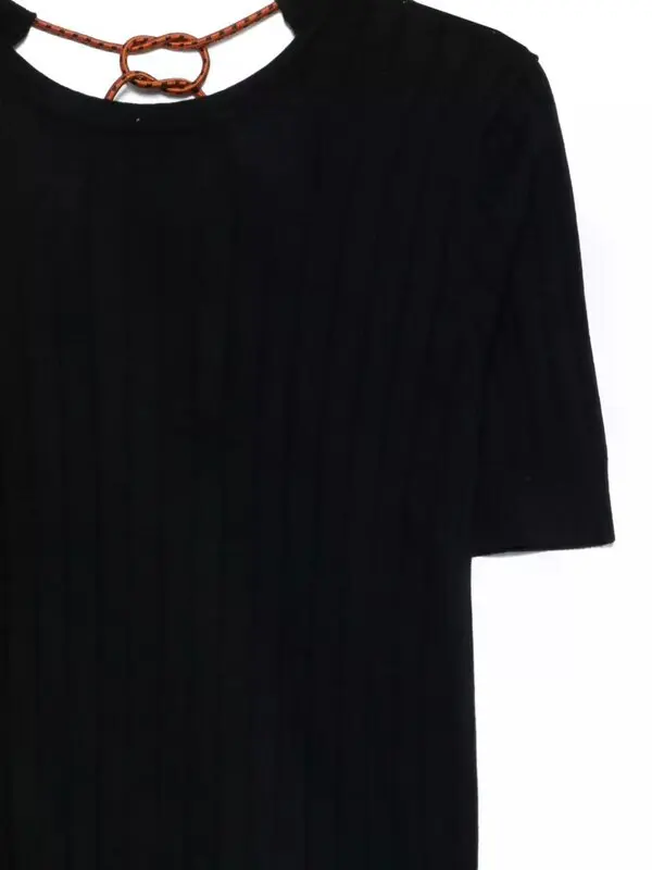 Plan C Ribbed Knit Short Sleeve Sweater With Open Back Detail