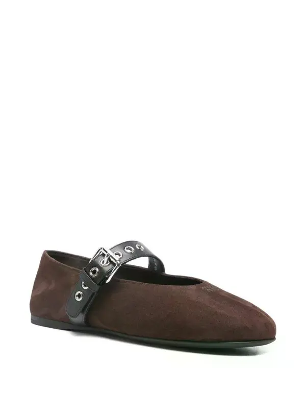 Miu Miu Suede Ballet Flats With Buckled Strap - Brown
