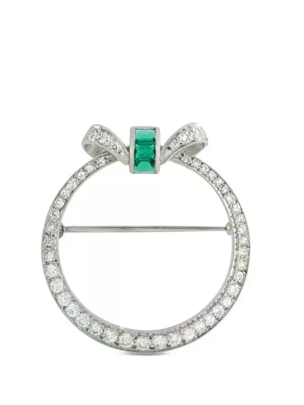 LB EXCLUSIVE Diamond And Emerald Brooch - Silver