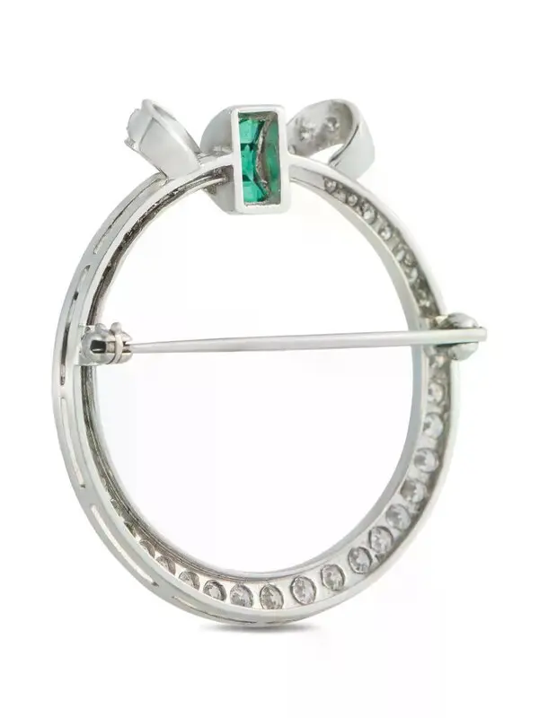 LB EXCLUSIVE Platinum Diamond And Emerald Brooch