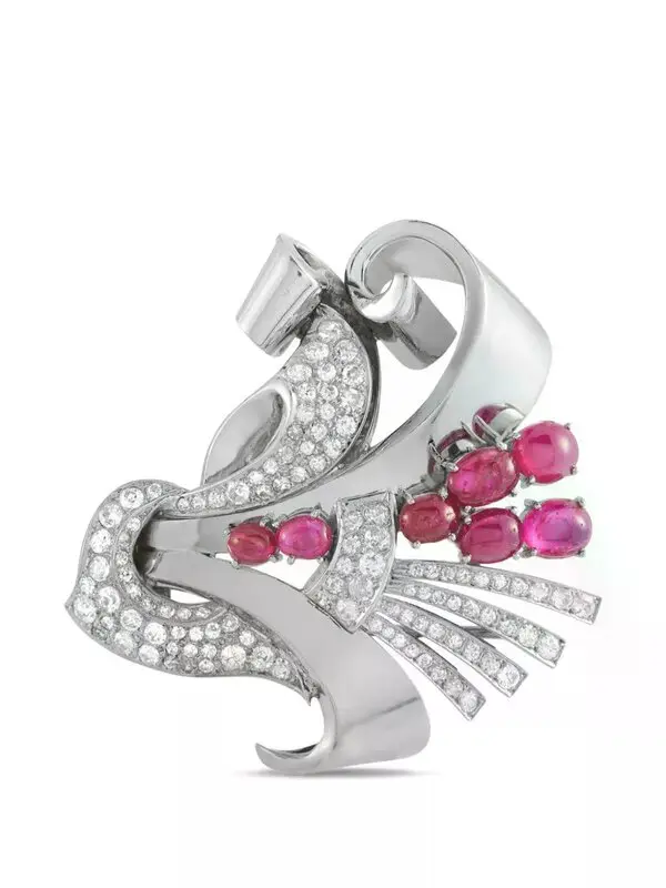 LB EXCLUSIVE Diamond And Ruby Platinum Brooch - Silver