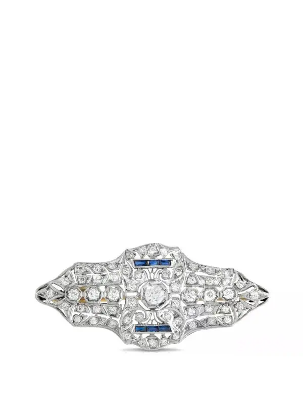 LB EXCLUSIVE 18k White Gold Diamond And Sapphire Brooch - Silver